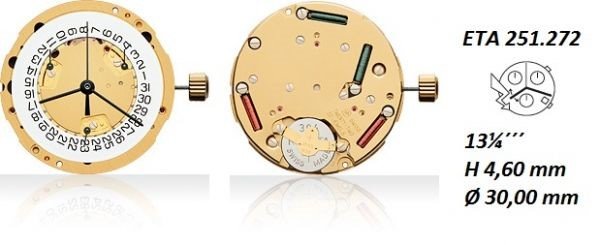 Оригинальный механизм ETA 251.272 H1, date 4 наклон.